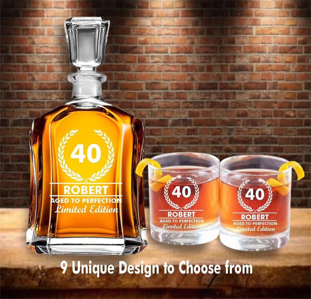 40th Birthday Decanter Gift, Custom Whiskey Decanter Set, Aged to ...