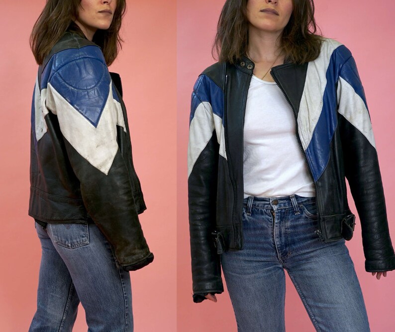 Vintage Leather Racer Jacket 90s Leather Motorcycle Jacket - Etsy