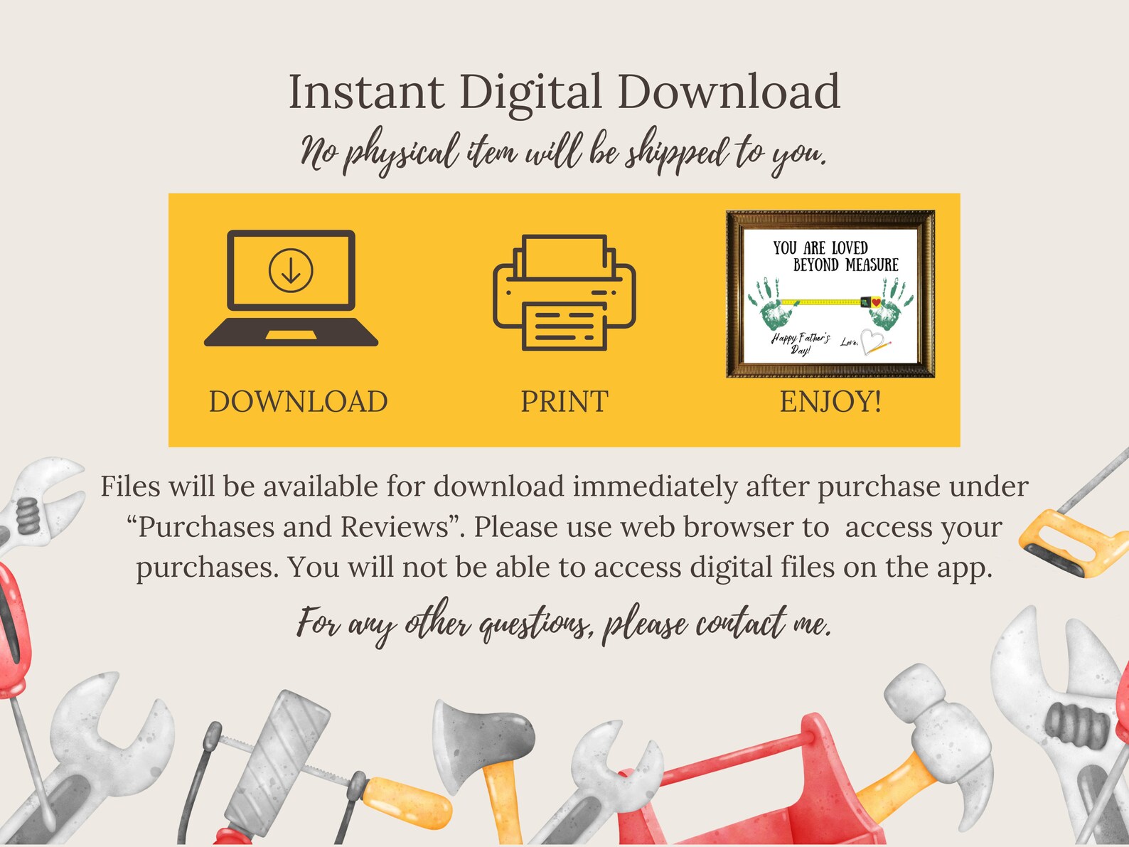 Father's Day Tool Handprint Art, Handprint Craft Printable, Tool Father ...