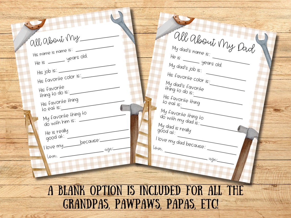 All About Dad Printable, Father's Day Gift Card Kids, Birthday Gift to ...