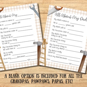 All About Dad Printable, Father's Day Gift Card Kids, Birthday Gift to ...