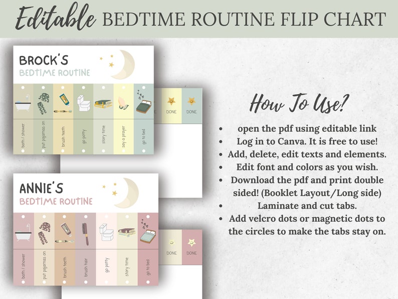 Toddler Routine Flipchart, Printable Bedtime Routine Chart, Daily ...