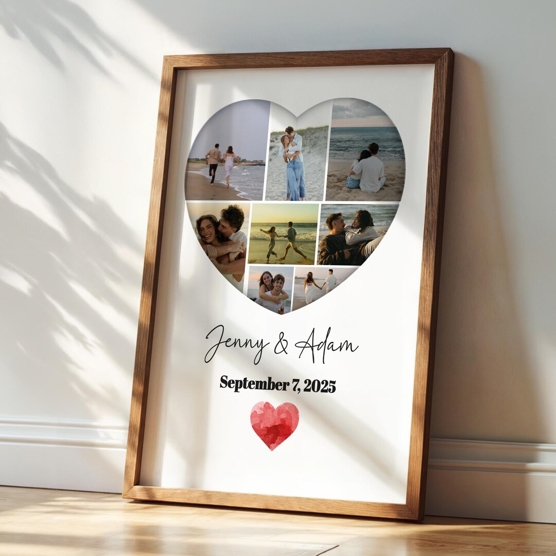 Personalized Photo Collage Framed Art, Heart Shaped Photo Collage Art ...