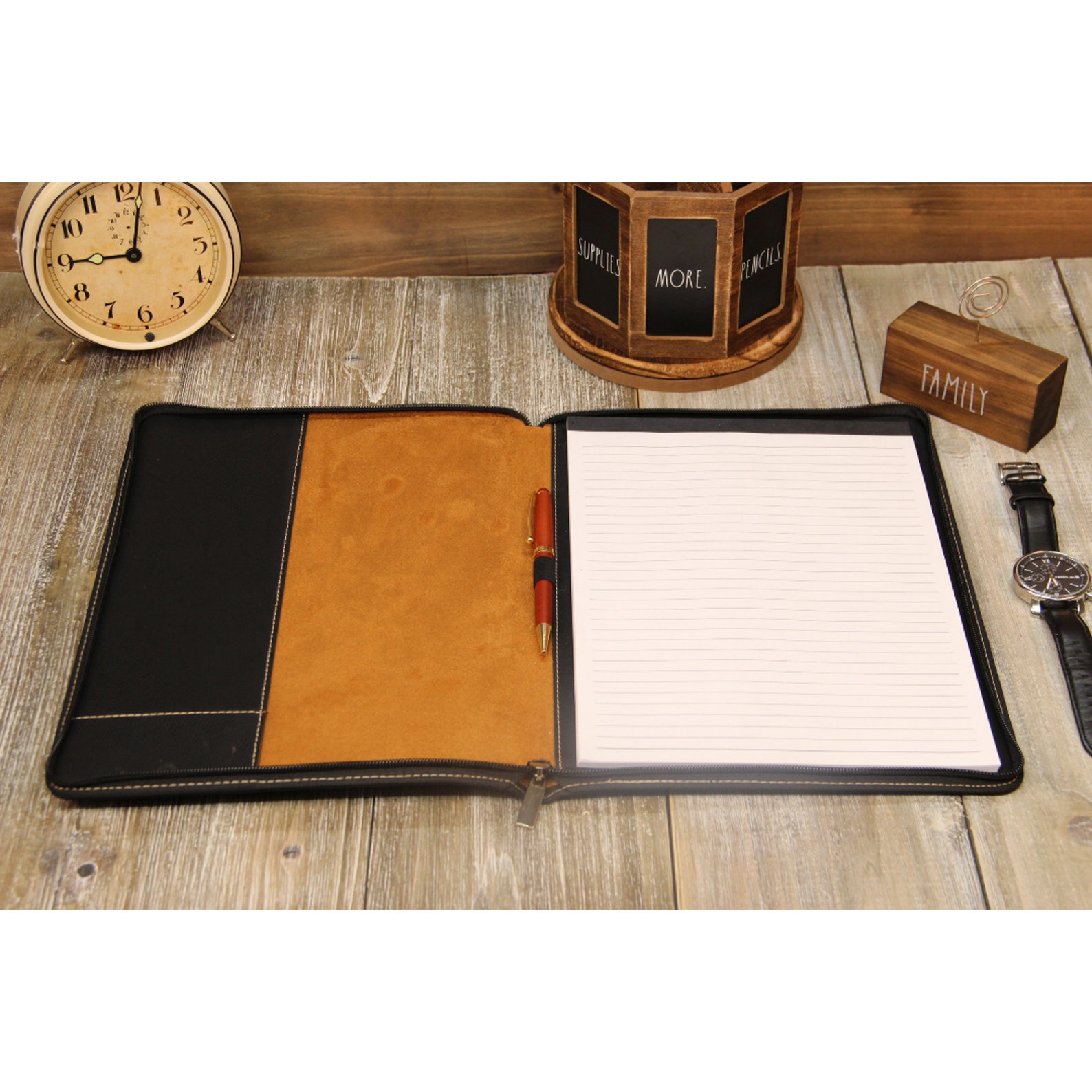 Personalized Zipper Leather Portfolio, Personalized Notebook, Leather ...