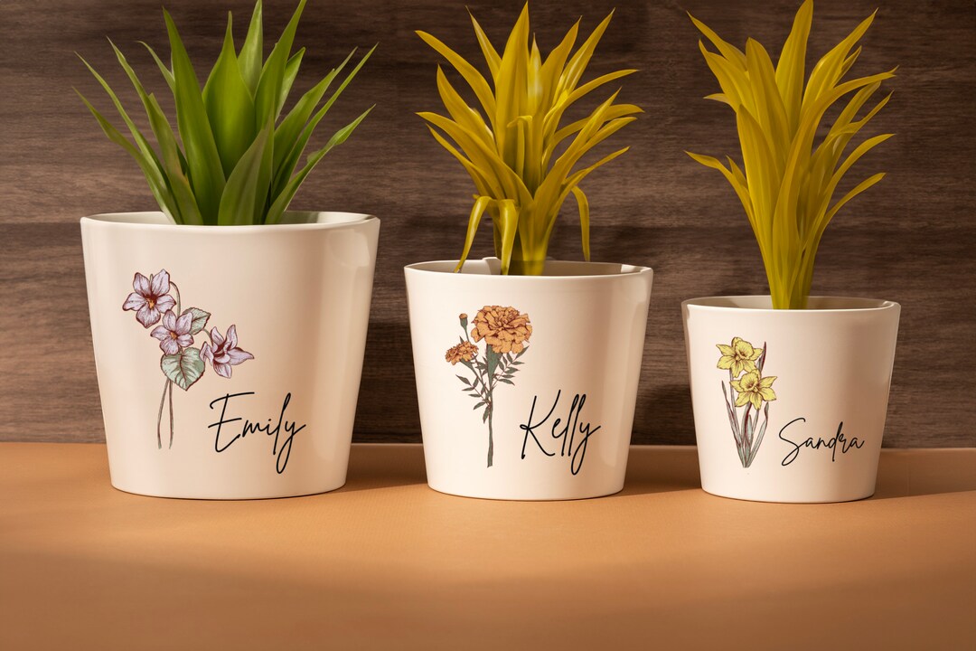 Custom Birth Flower Plant Pot, Flower Design Flower Pot, Birth Month ...