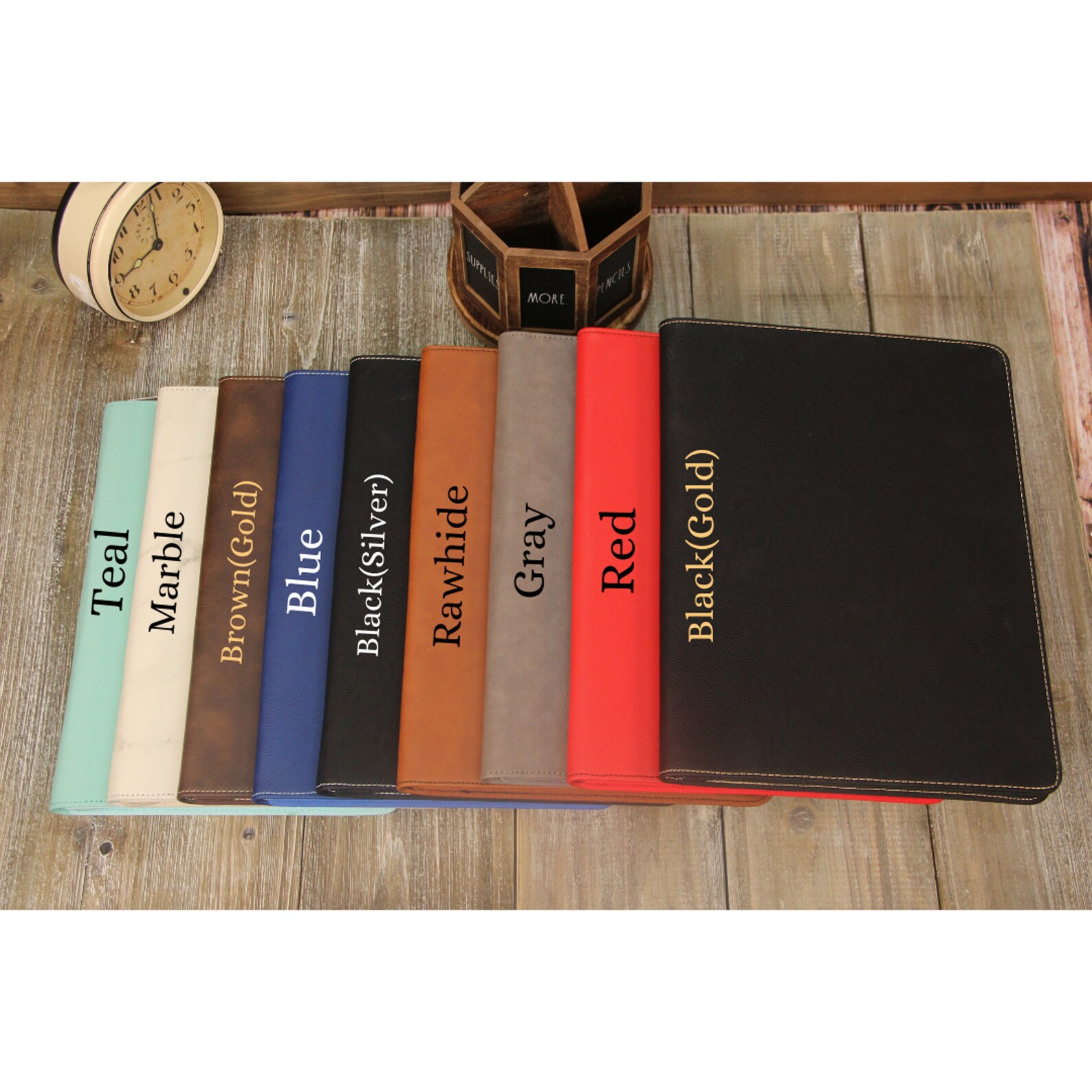 Personalized Zipper Leather Portfolio, Personalized Notebook, Leather ...