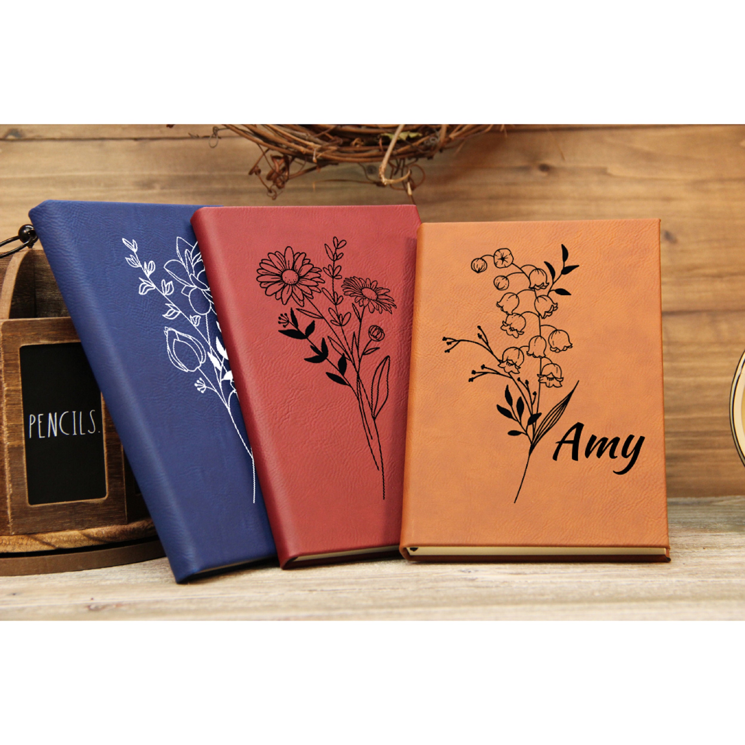 Birth Flower Journal Birth Month Flower Personalized - Etsy