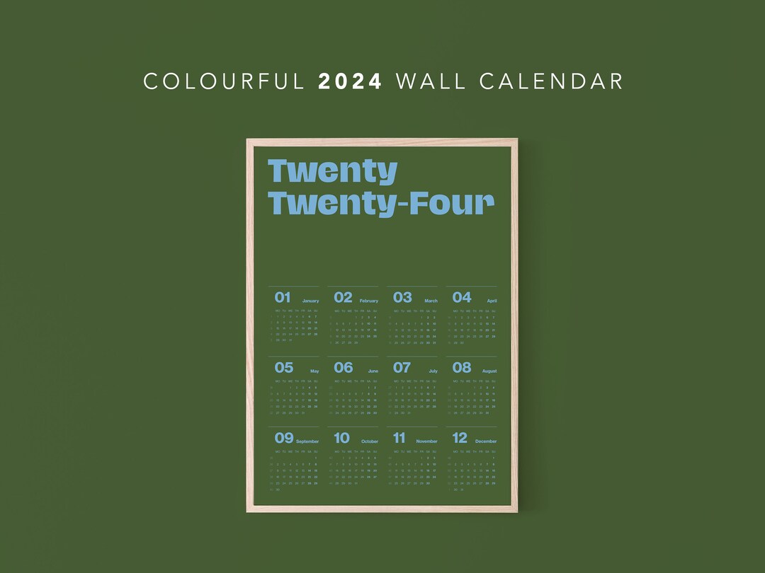 2024 Colourful Green Printable Calendar Maximalism Wall Calendar ...