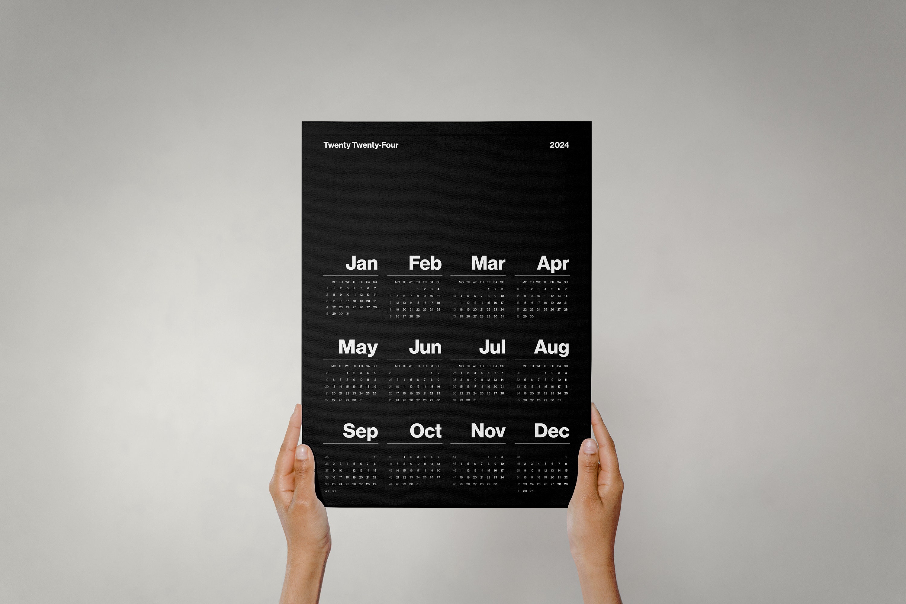 2024 Black Minimal Printable Calendar Modernist Wall Calendar for ...