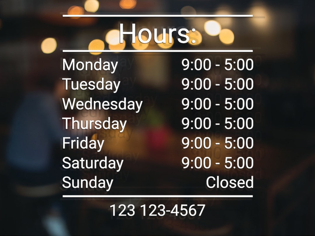 Store Hours Vinyl Decal, Custom Store Hours Decal, Business Window Sign ...