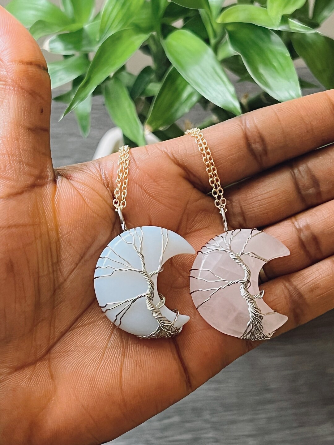 Crystal Moon & Tree of Life Necklace / Healing Crystal Necklace ...