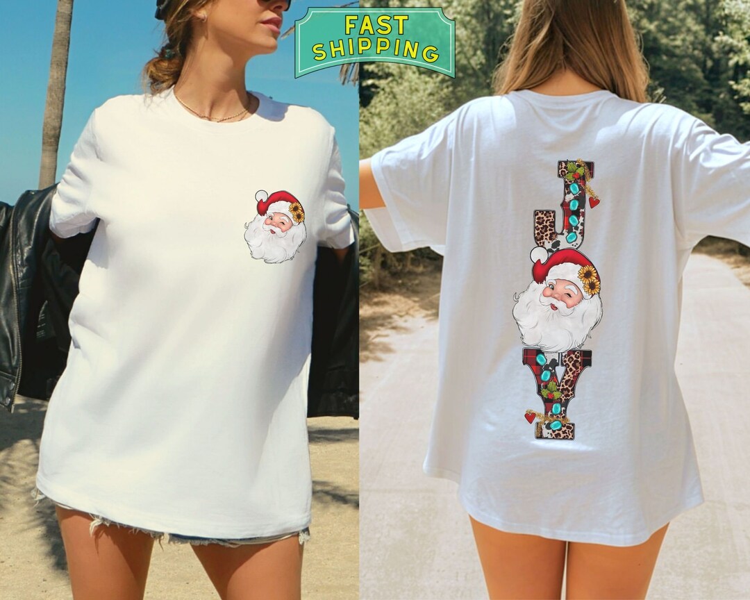 Santa Pocket Tee, Front & Back T-shirts, Merry Christmas Back Tee, Xmas ...