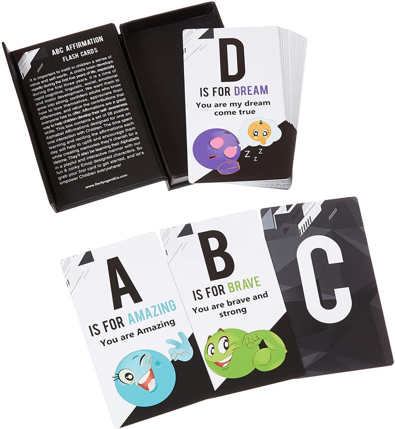 Alphabet Affirmation Flash Cards - With Playful Emojis - Etsy