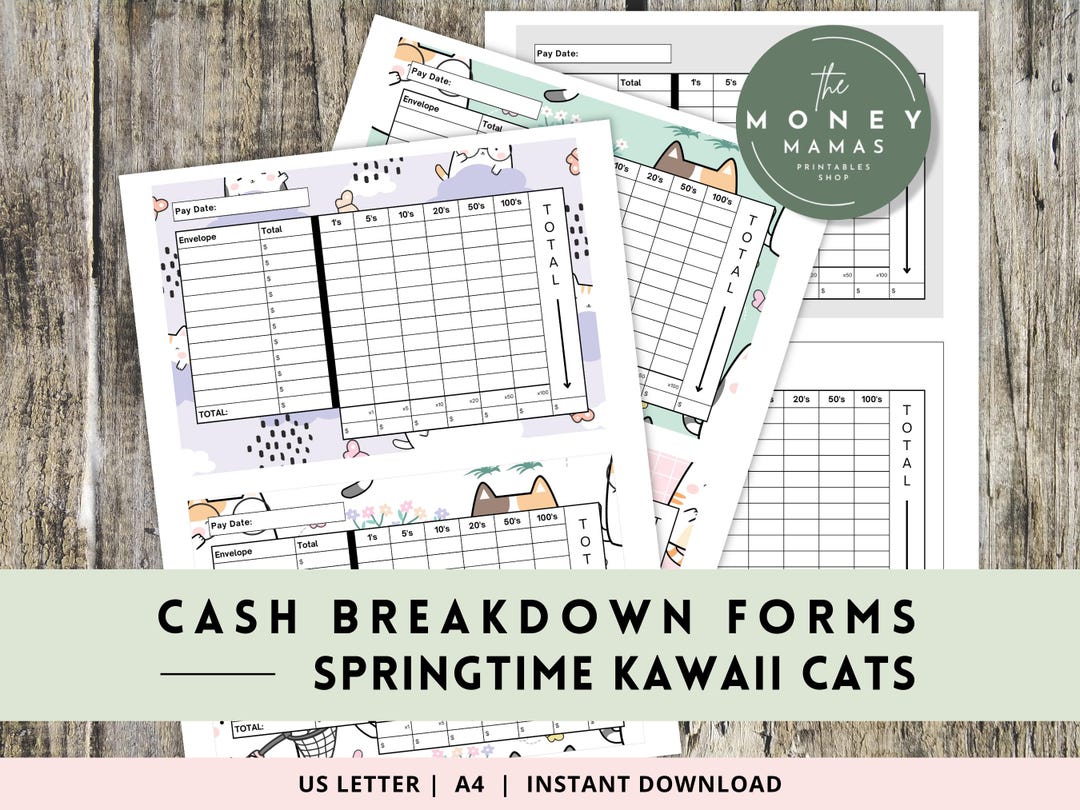 Cash Breakdown Forms for Cash Envelope Budgeting - Bank Teller Slips ...