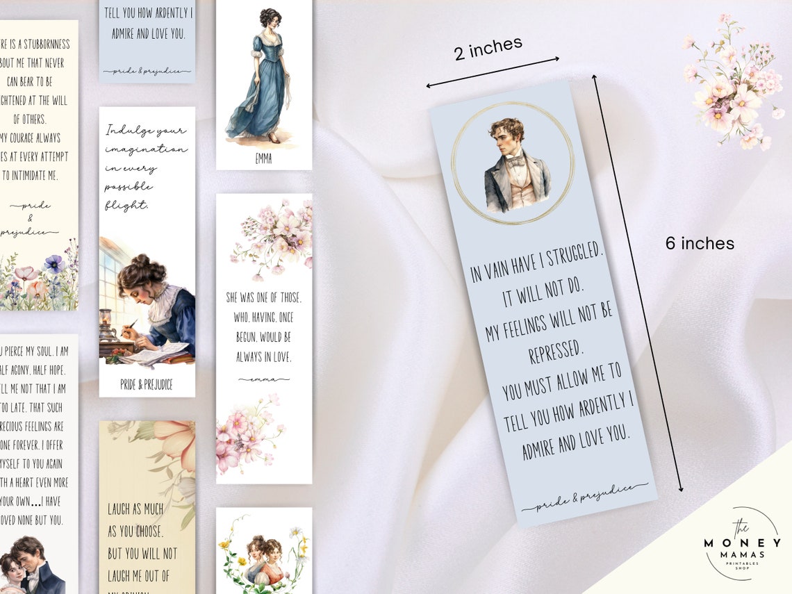 Jane Austen Printable Bookmarks, Cute Bookmarks Plus Reading Tracker ...