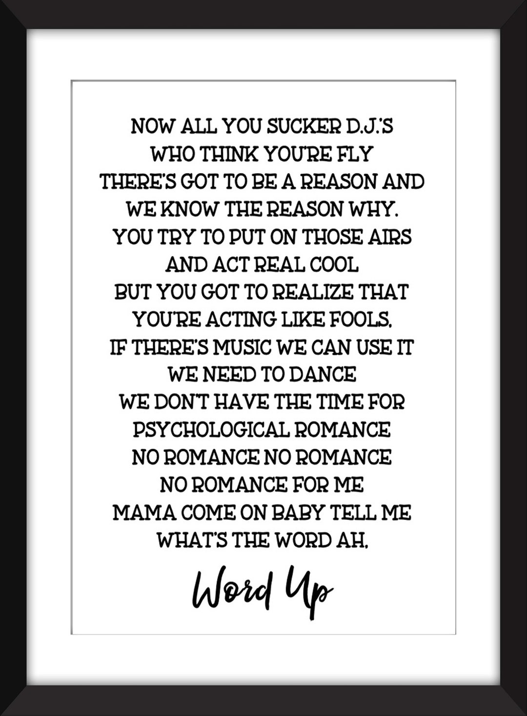 Cameo - Word up Lyrics - Unframed Typography Print - Etsy