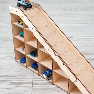 Wooden Car Racetrack Ramp JUMP | Trampoline and Auto Garage ...