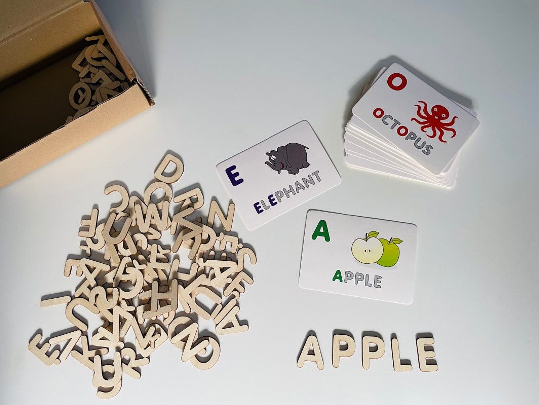 Wooden Letters and Alphabet Cards, Learning Toys for Kids, Alphabet ...