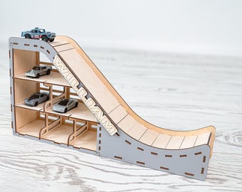 Wooden Car Racetrack Ramp JUMP | Trampoline and Auto Garage ...