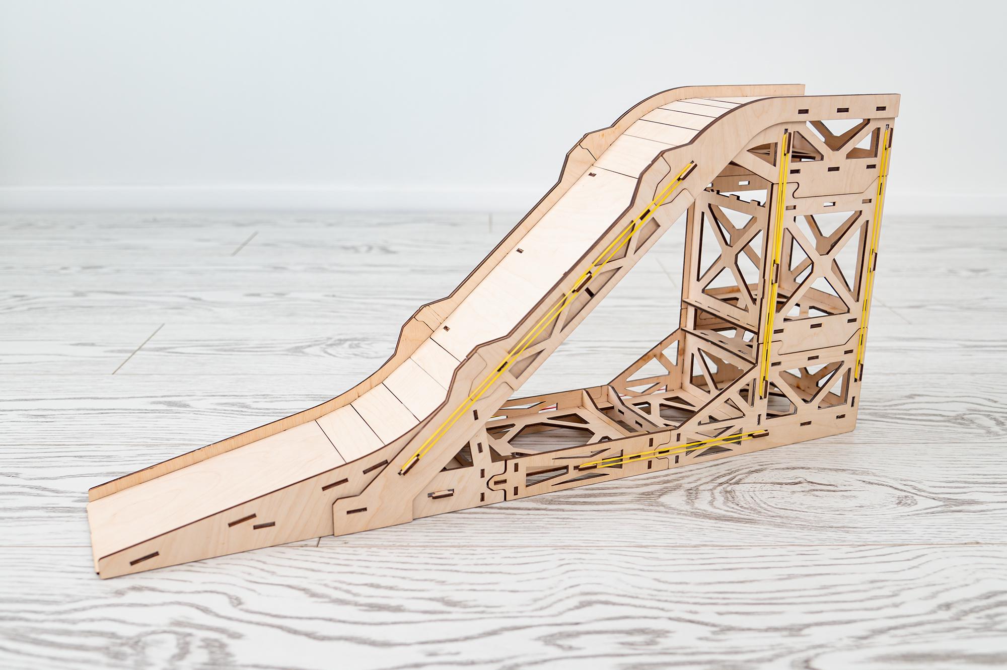 2in1 Wooden Racetrack and Jumping Ramp Auto Trampoline Assembled Race ...