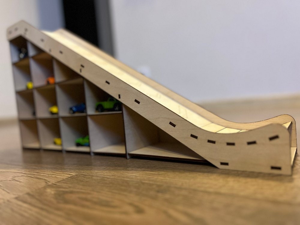 Wooden Car Racetrack Ramp JUMP Trampoline and Auto Garage Personalised ...