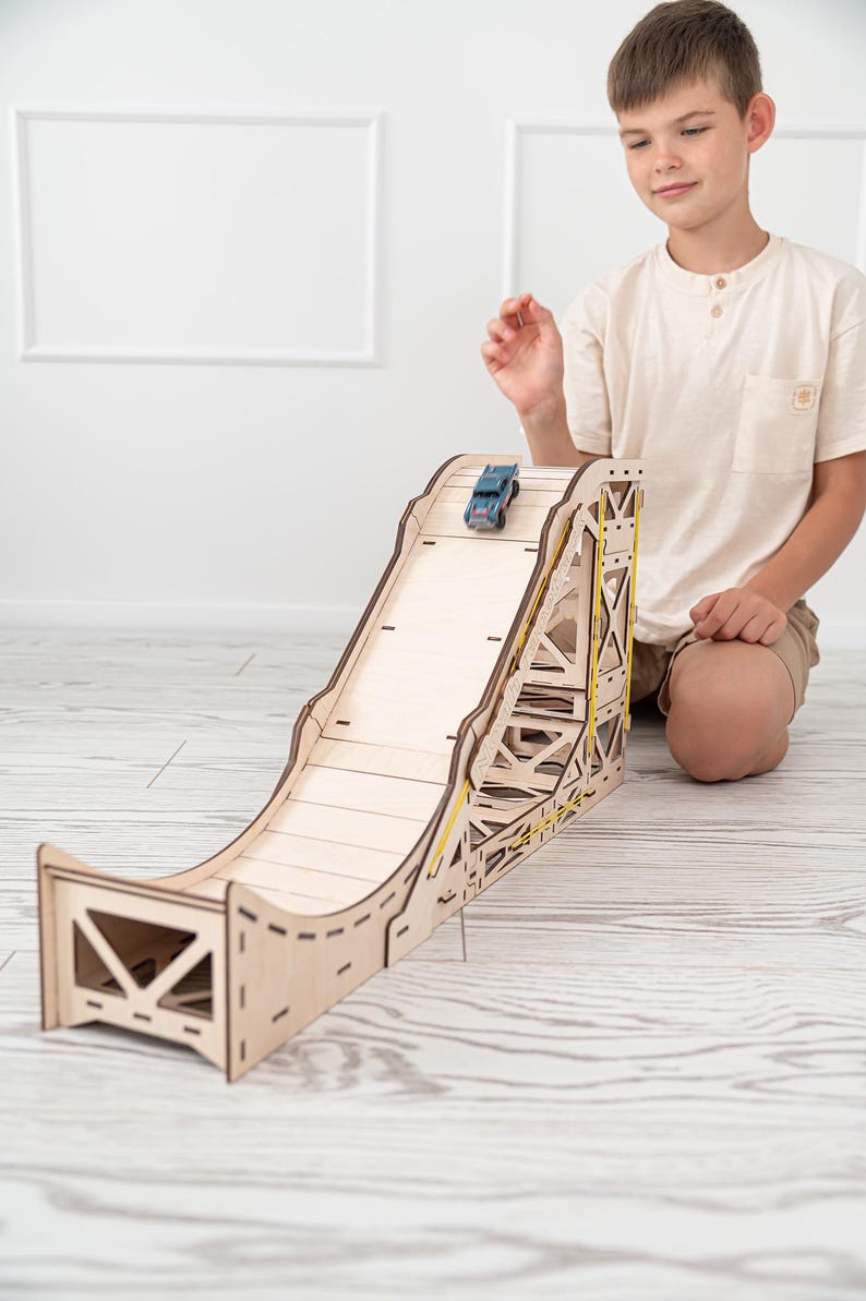 2in1 Wooden Racetrack and Jumping Ramp! Auto Trampoline | Assembled ...