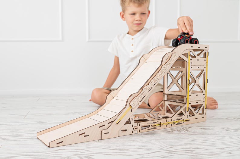 2in1 Wooden Racetrack and Jumping Ramp! Auto Trampoline | Assembled ...