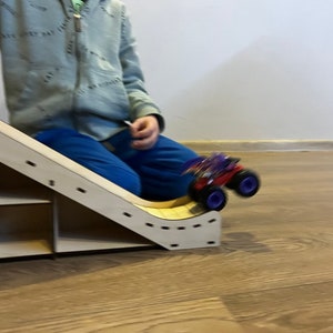 Wooden Car Racetrack Ramp JUMP | Trampoline and Auto Garage ...