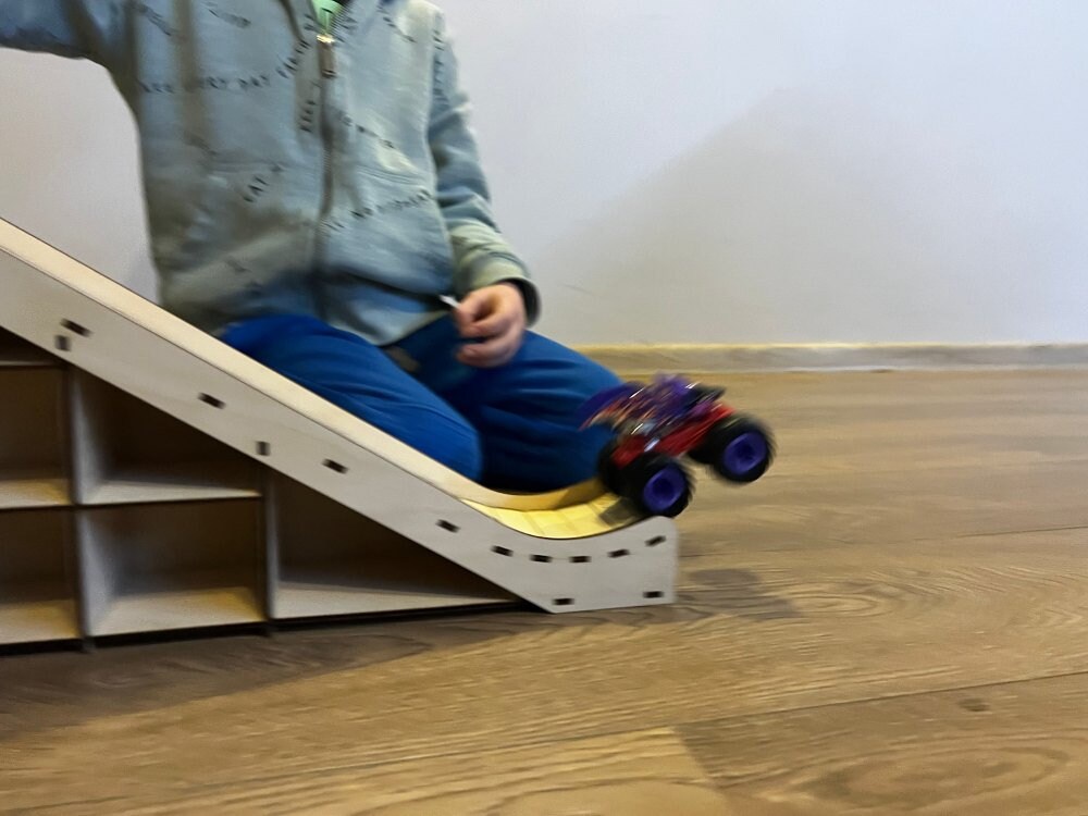 Wooden Car Racetrack Ramp JUMP Trampoline and Auto Garage Personalised ...