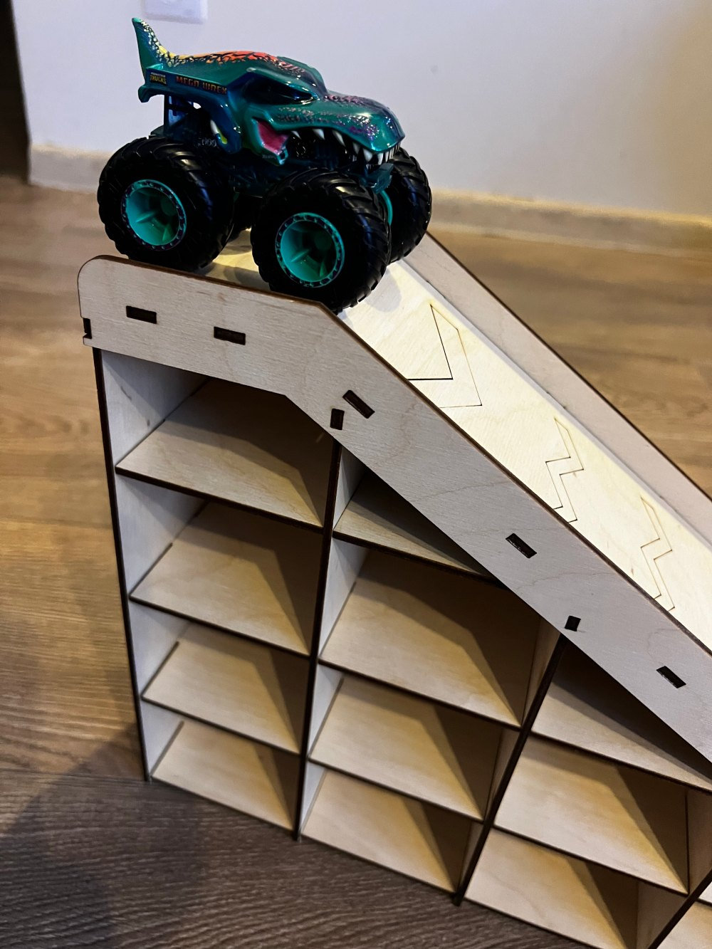 Wooden Car Racetrack Ramp JUMP Trampoline and Auto Garage Personalised ...