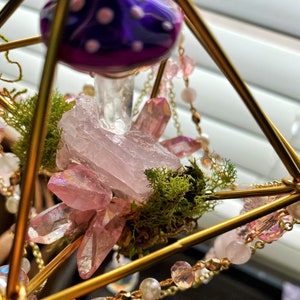 Rose Quartz Whimsical Forest Fairy Moss and Mushroom Suncatcher - Etsy