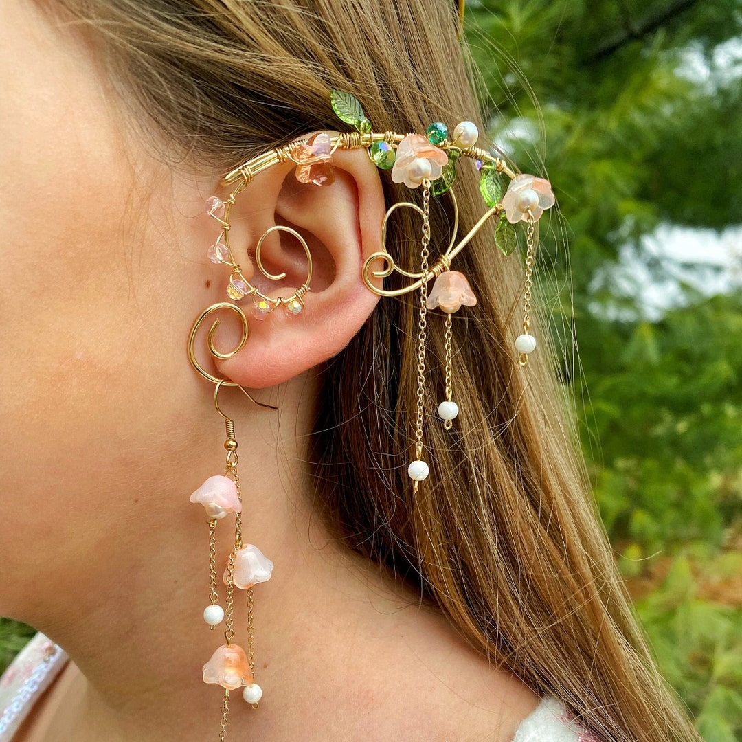 Pair of Golden Flower Garden Elain Archeron ACOTAR Inspired Fairy Ears ...