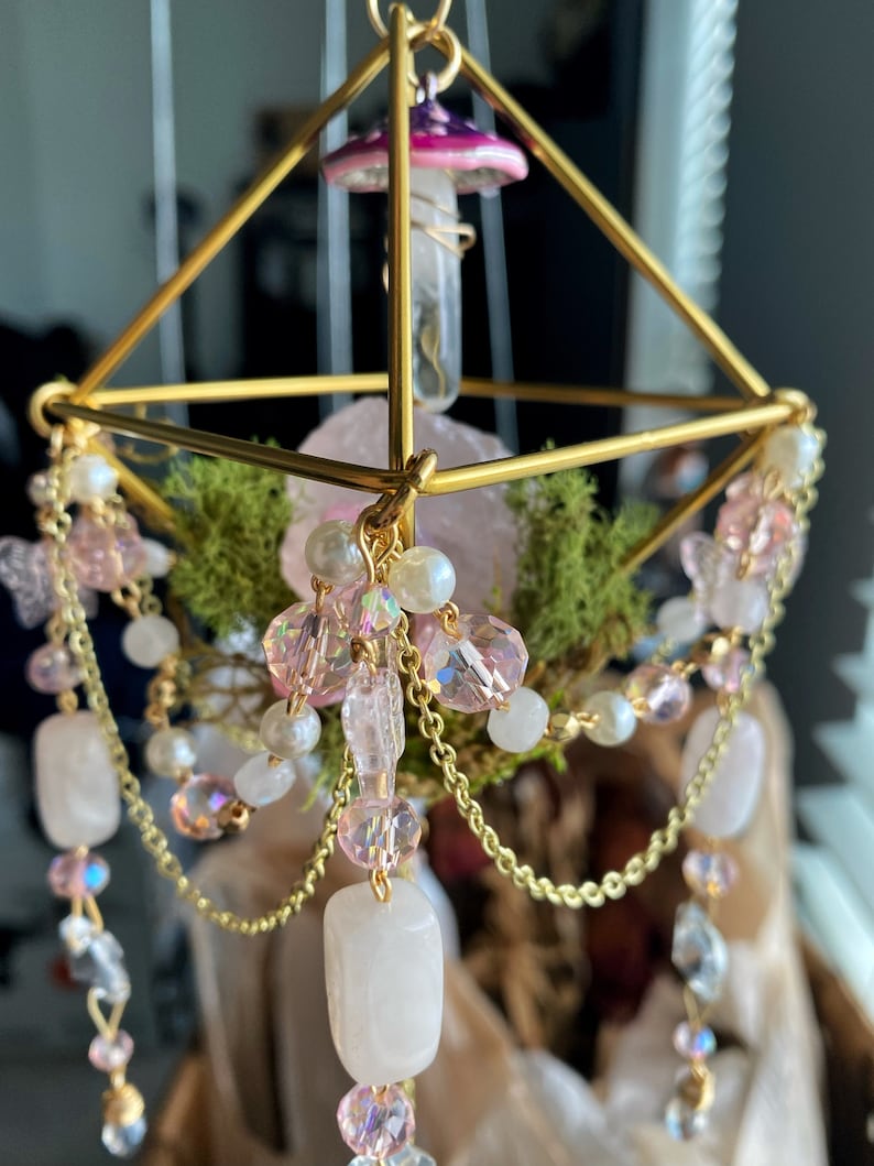 Rose Quartz Whimsical Forest Fairy Moss and Mushroom Suncatcher - Etsy