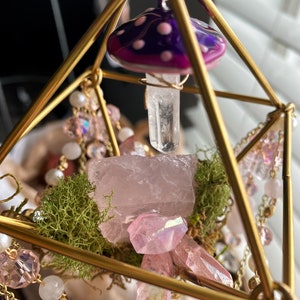 Rose Quartz Whimsical Forest Fairy Moss and Mushroom Suncatcher - Etsy
