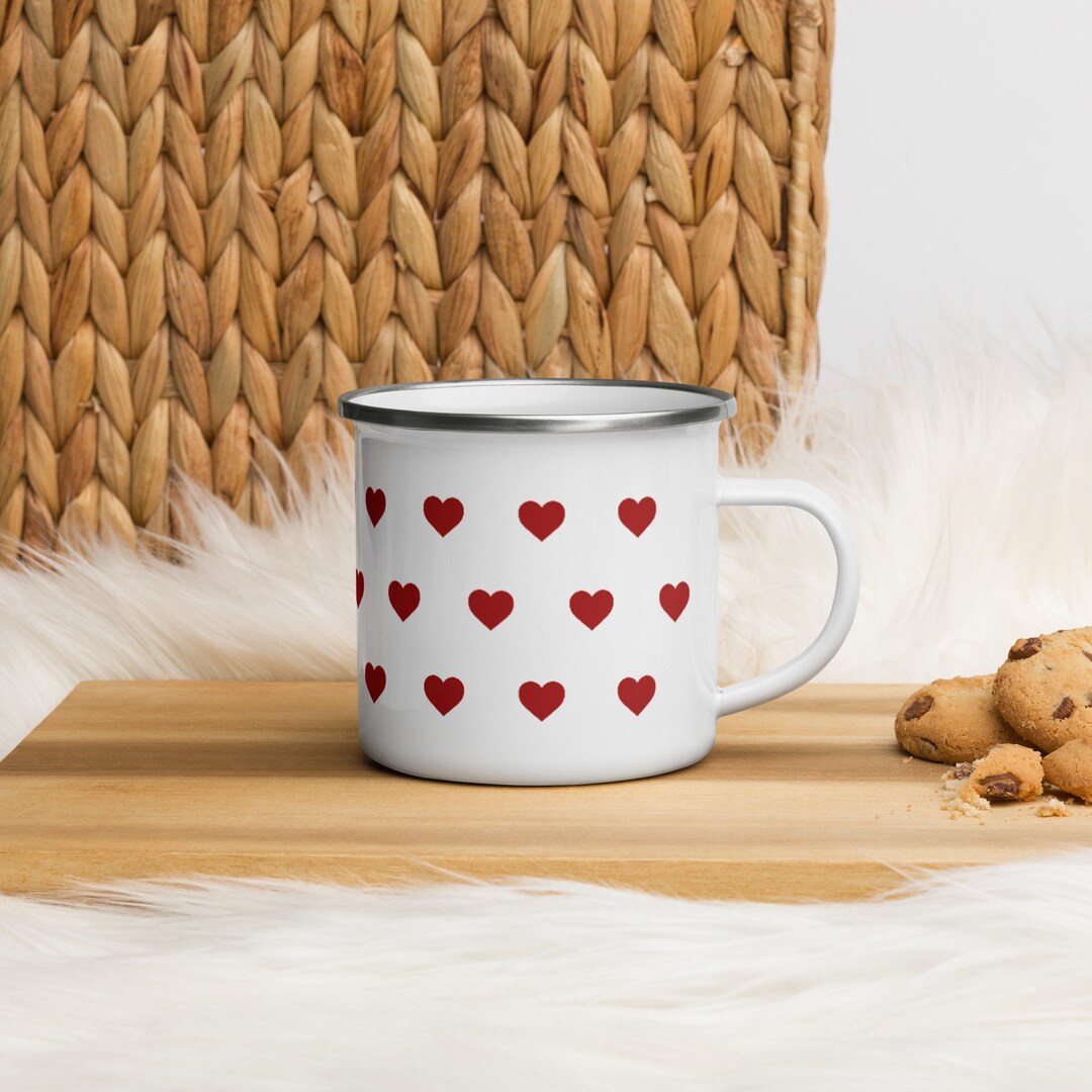 Cute Red Heart Pattern Enamel Mug 12oz / Valentine's Gift - Etsy