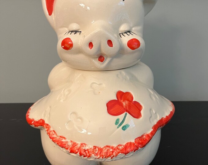 Vintage American Bisque Pottery Smiling Dancing Pig Cookie Jar - Turn ...