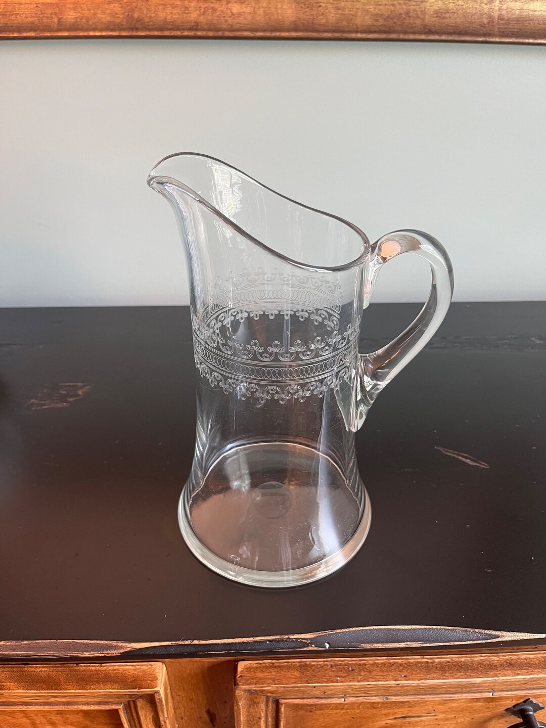 Antique Heisey Clear Blown Glass Pitcher Etched Tatting Pattern - Etsy