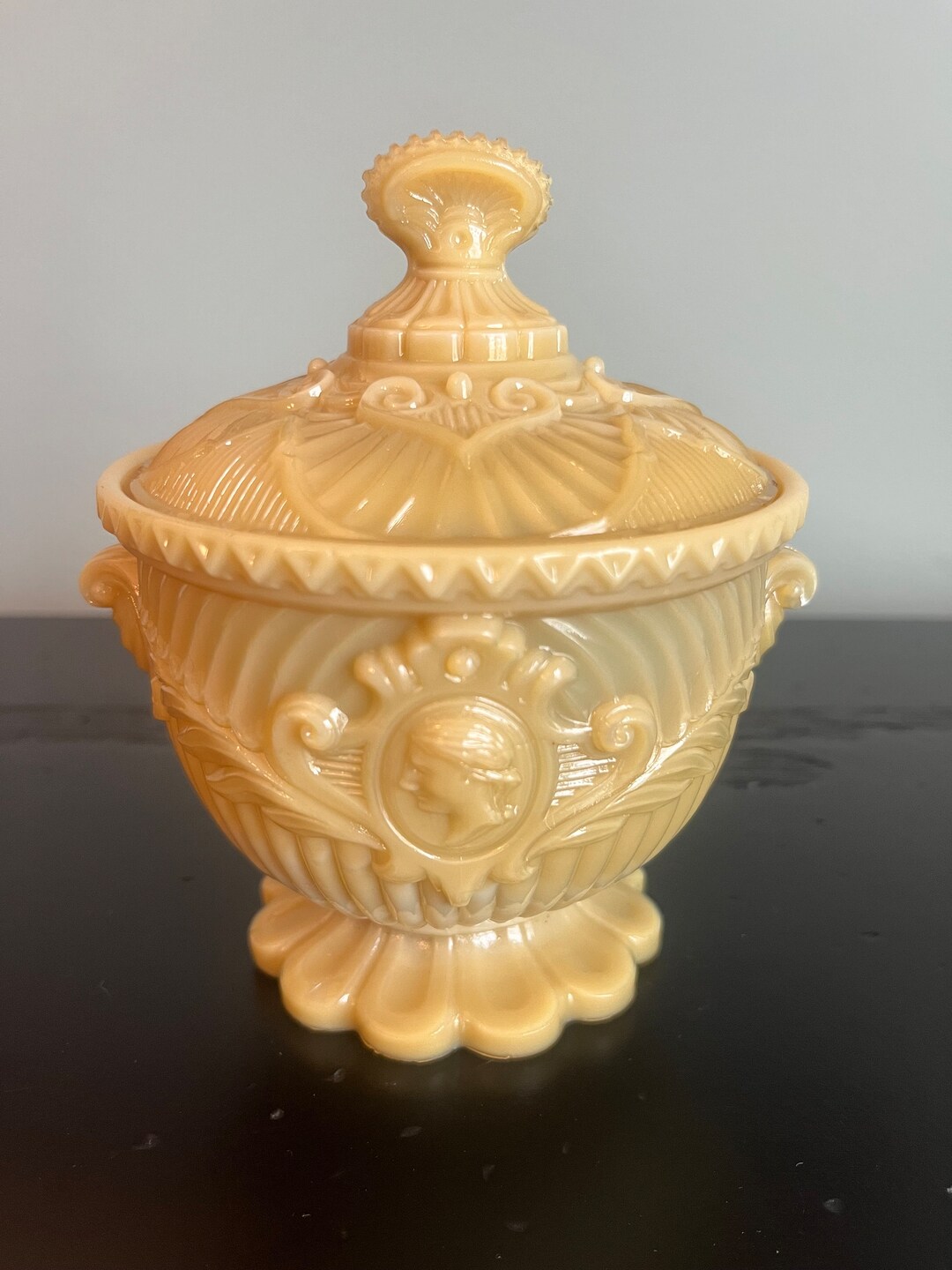 Antique French 1891 Carmel Opaline Glass Sugar Bowl by Vierzon Beige ...