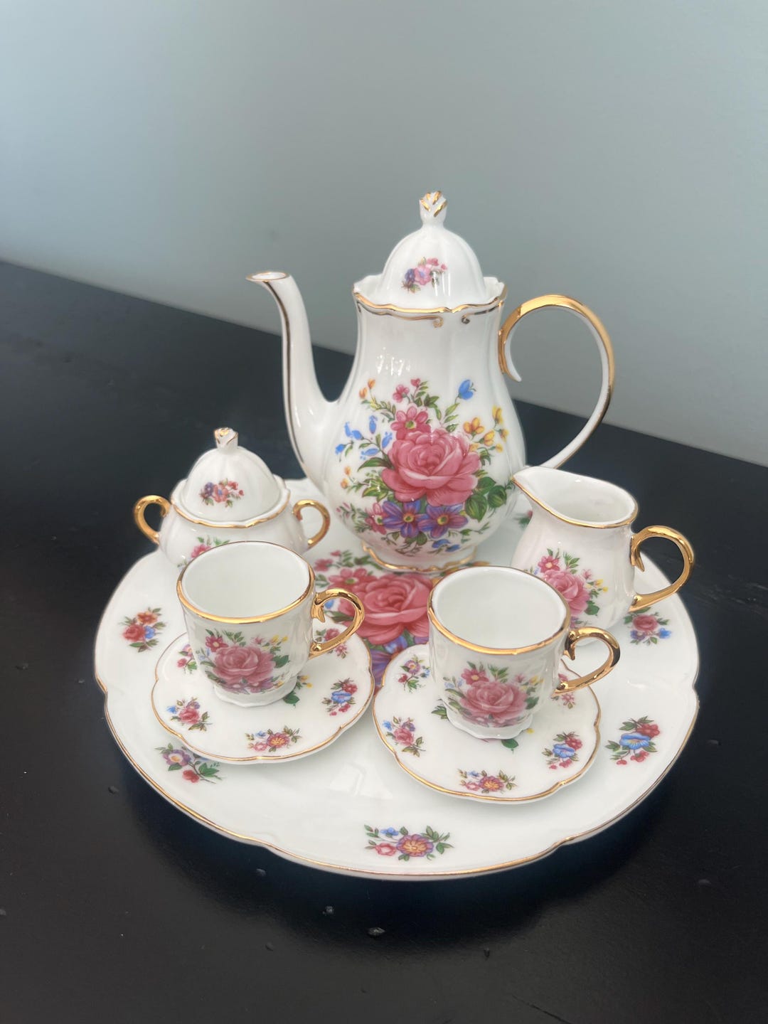 Vintage Fine Porcelain 10 Piece Miniature Tea Set MT-74 Pink Rose ...