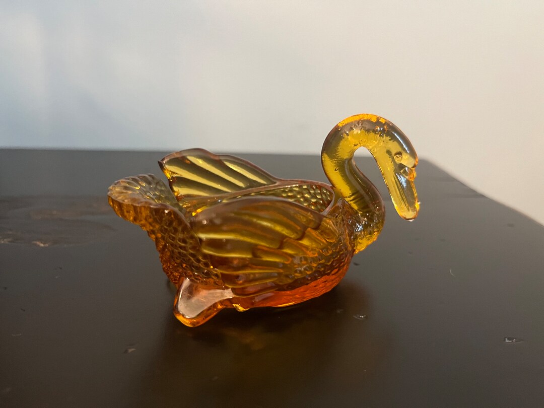 Vintage Mosser Glass Amber 3 Inch Swan Dish - Salt Cellar, Individual ...