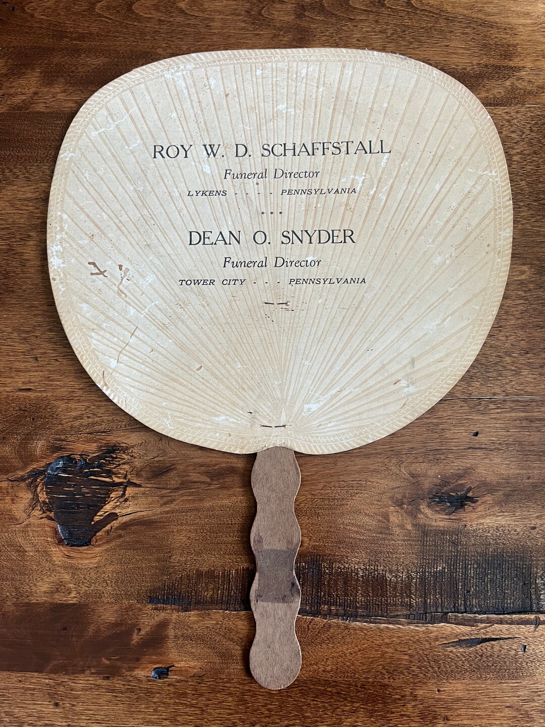 Vintage Hand Fan / Funeral Fan - Cardboard / Thin Wood Handle - Lykens ...