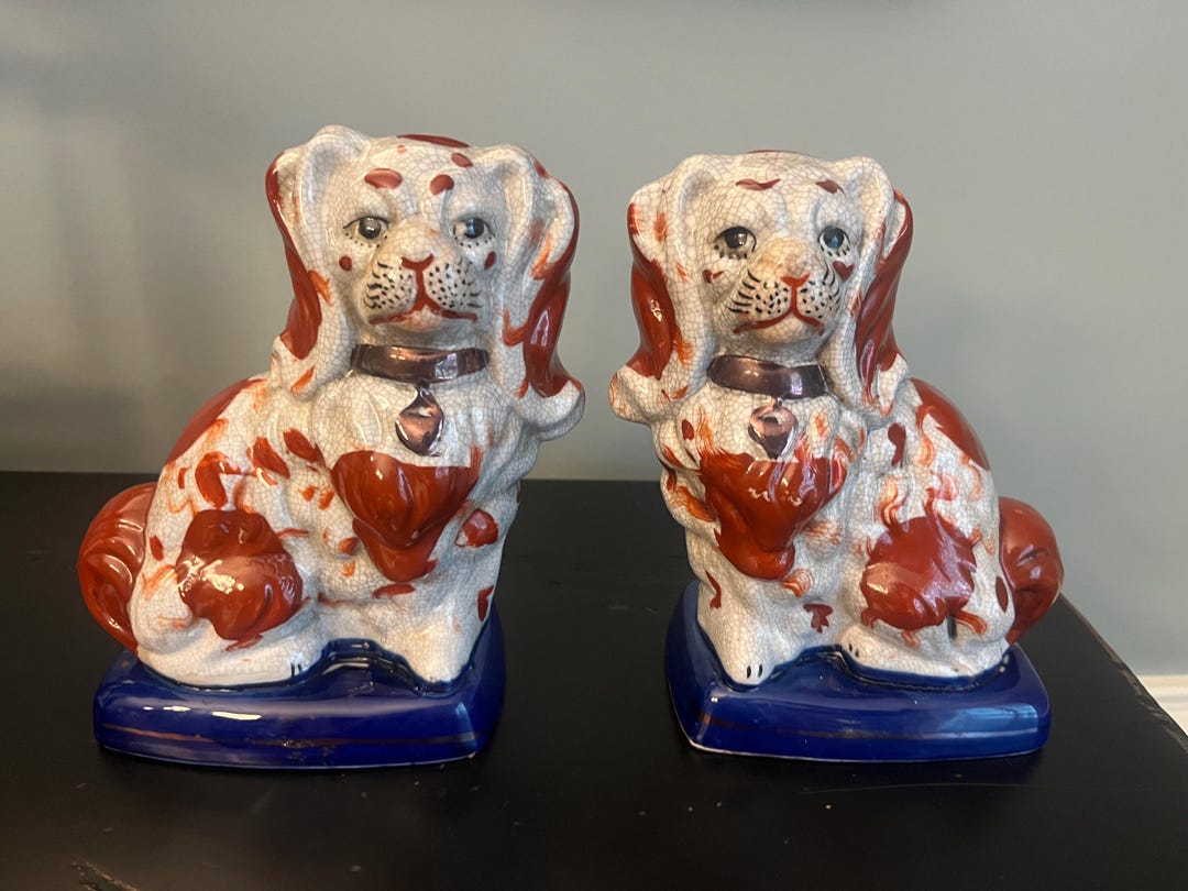 Set of 2 Vintage Staffordshire Porcelain Foo Dogs Figure Mantle Decor ...