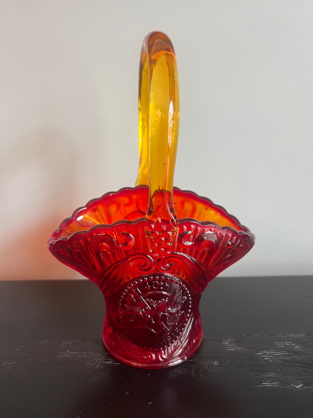 Vintage LE Smith Amberina Glass Basket - 8 Inches Tall - 40th ...