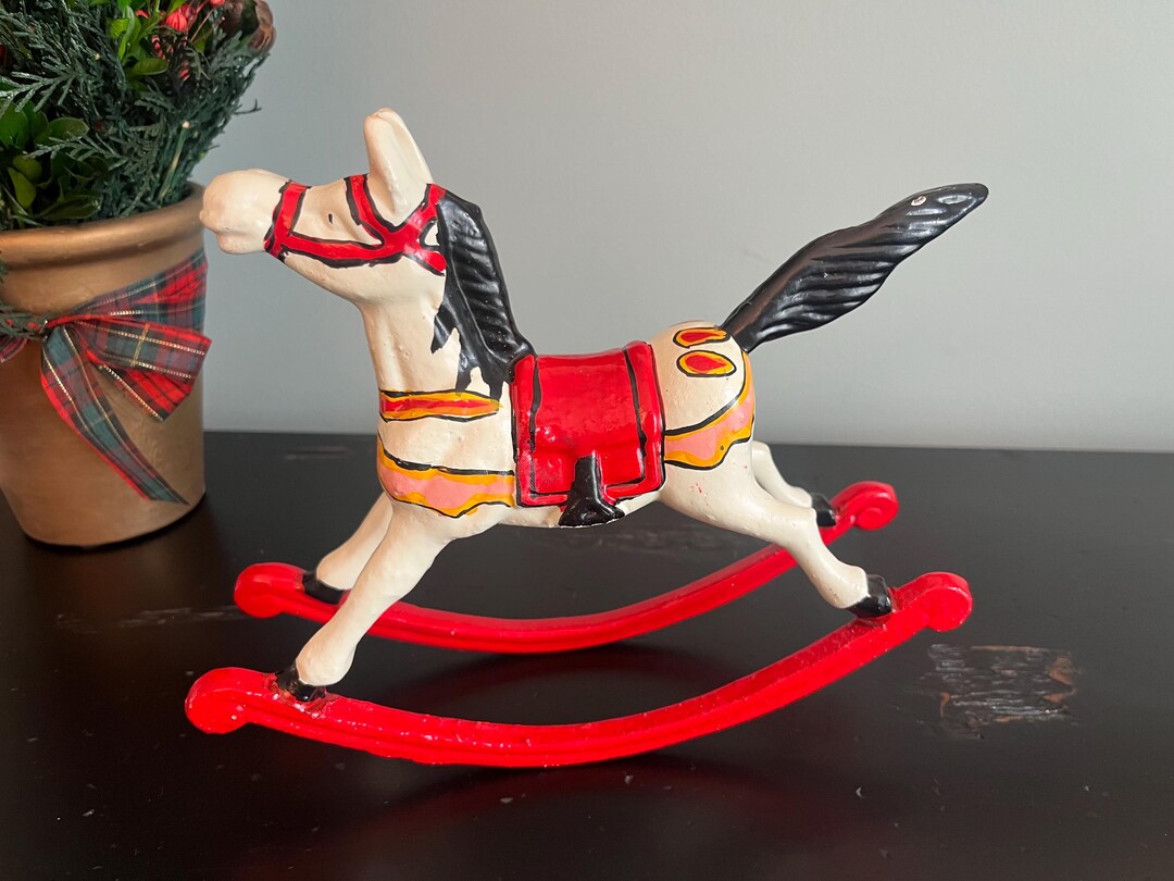 Vintage Cast Iron Rocking Horse Hand Painted Heavy Decor, Doorstop ...