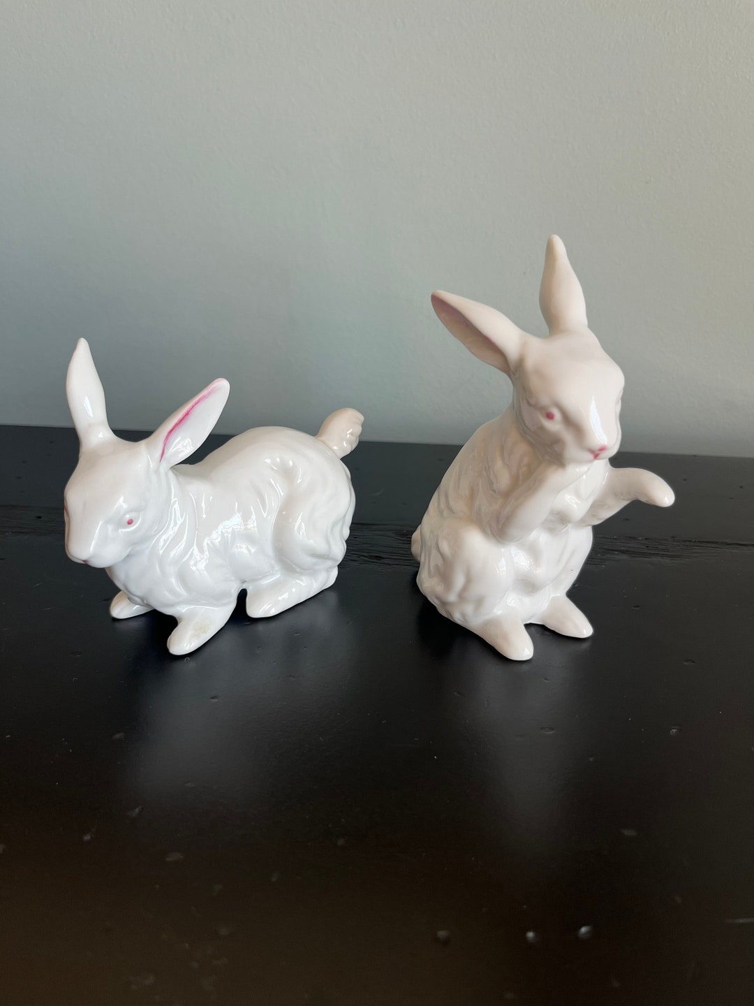 Vintage Andrea by Sadek # 8747 Pair - Set of 2 - White Bunny Rabbits - Pink Accents - Spring ...