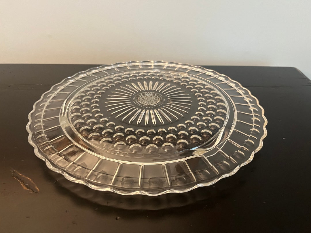 Vintage Federal Glass Footed Cake Plate Clear - Sunflower / Bubble ...