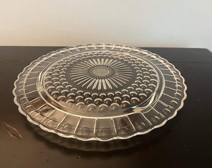 Vintage Federal Glass Footed Cake Plate Clear - Sunflower / Bubble ...