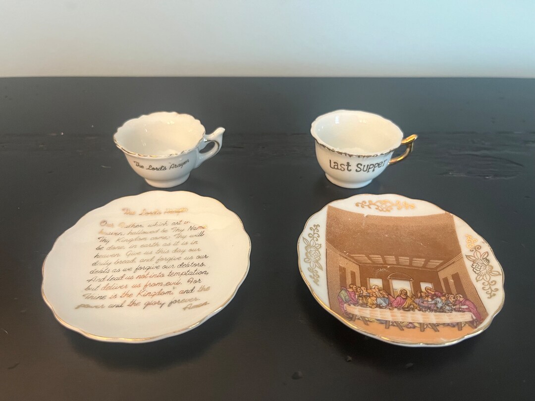 Vintage Brimnco Miniature Religious Tea Cup and Saucers Sets - the Lord ...