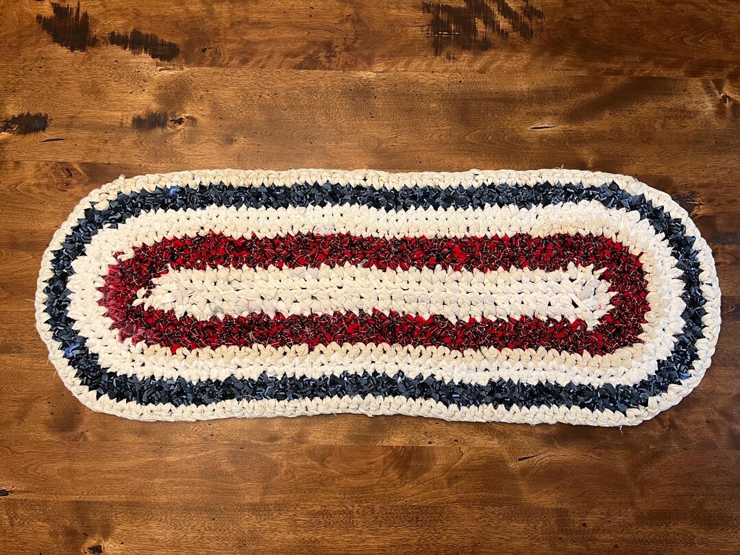 Vintage Oval Rag Rug - Red, White, Blue, and Cream Colors - Country ...