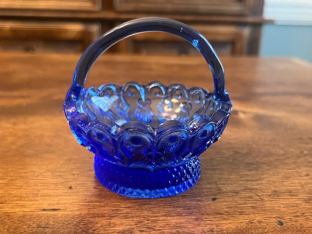 Vintage Cobalt Blue Small Pressed Glass Basket - Hearts and Thistle ...